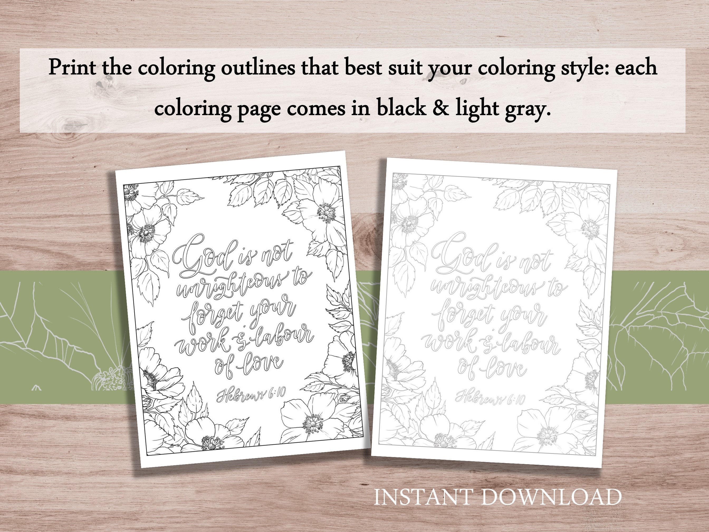 Christian Coloring Card Printable Set With Floral Thank You Designs and ...