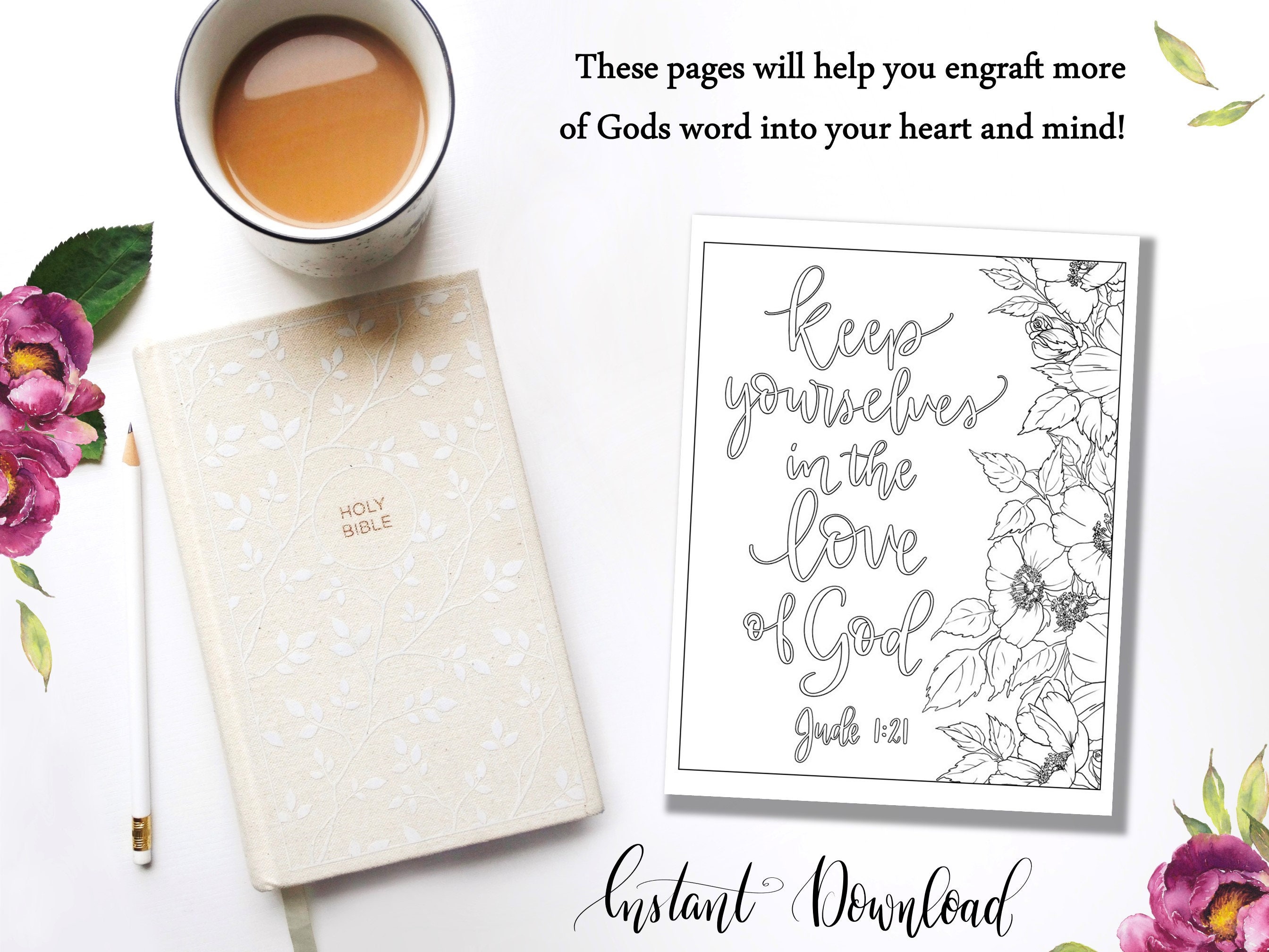 Christian Coloring Page With Bible Verses Adult Coloring Scripture ...