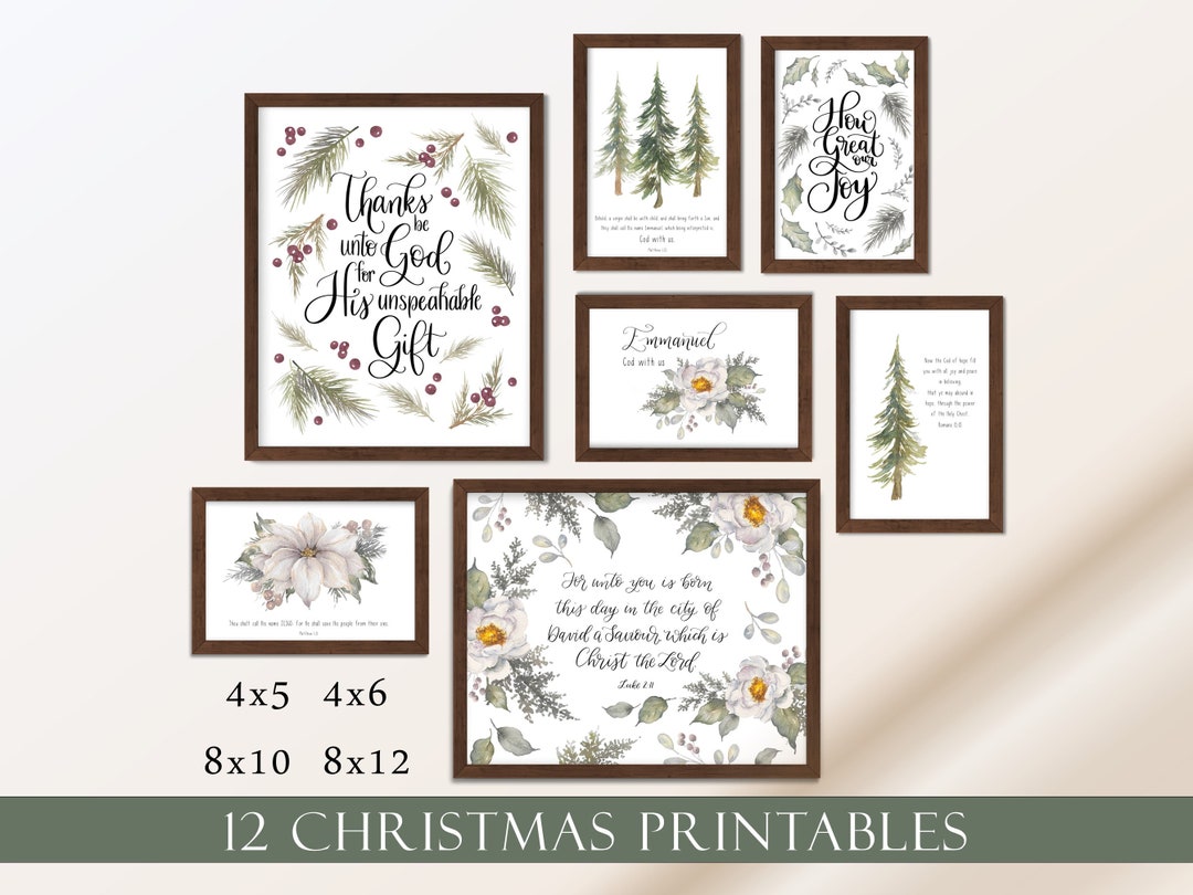 Christian Christmas Art Print Bundle, Christmas Bible Verse Digital ...