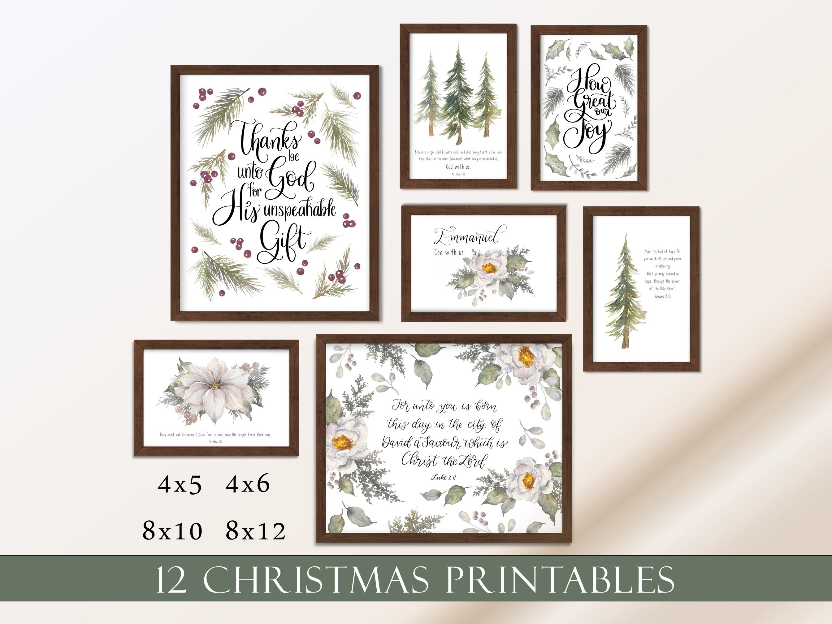 Christian Christmas Art Print Bundle, Christmas Bible Verse Digital ...