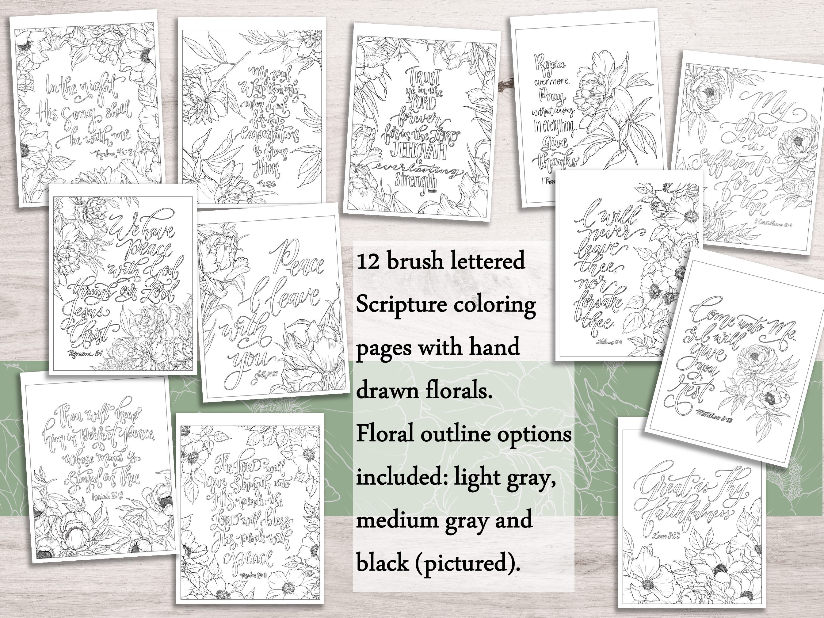 Floral Scripture Adult Coloring Page Bundle, Bible Verse Coloring Book ...