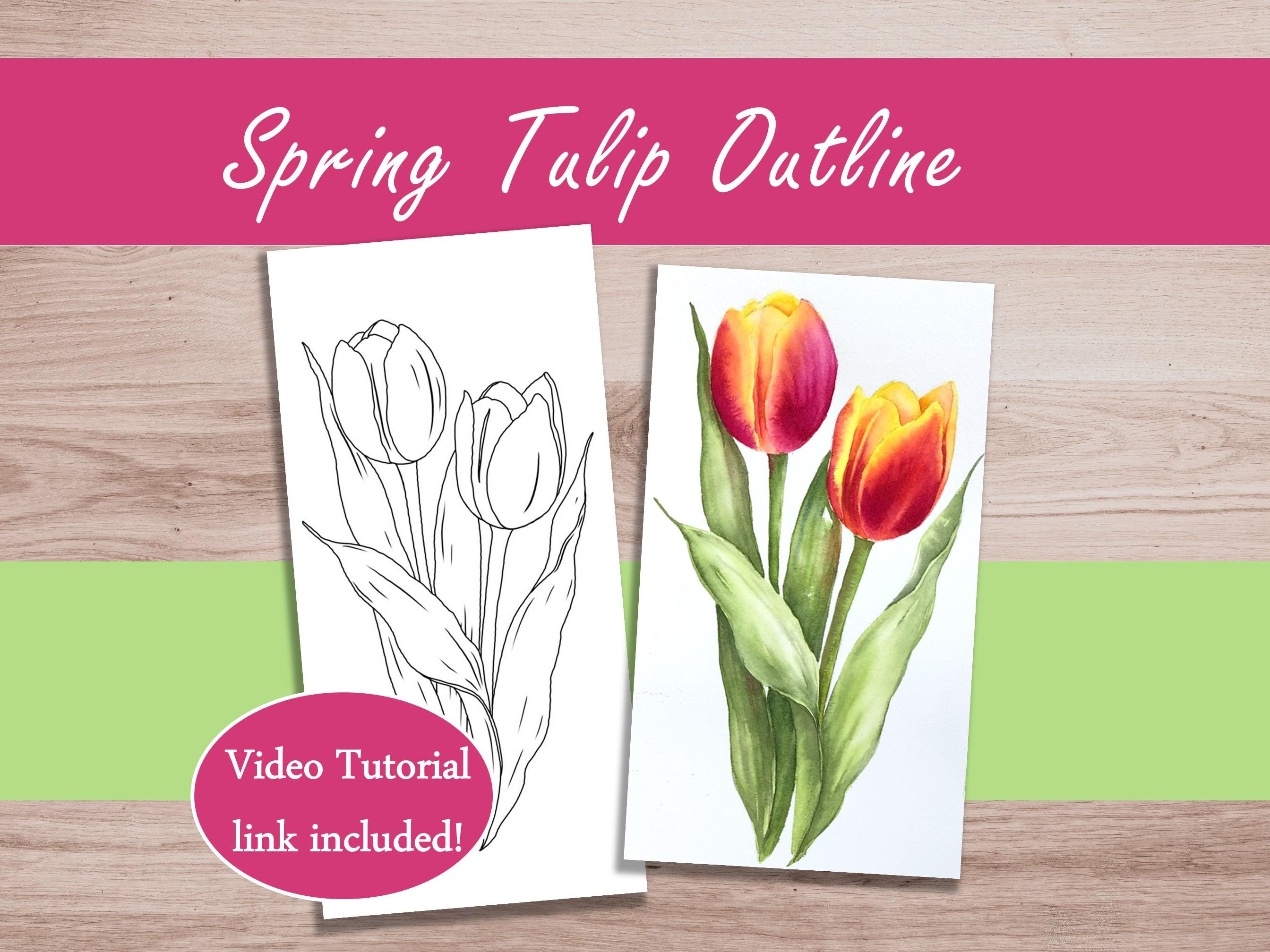 Flower Painting Outline to Trace, Spring Floral Coloring Page Tulip ...