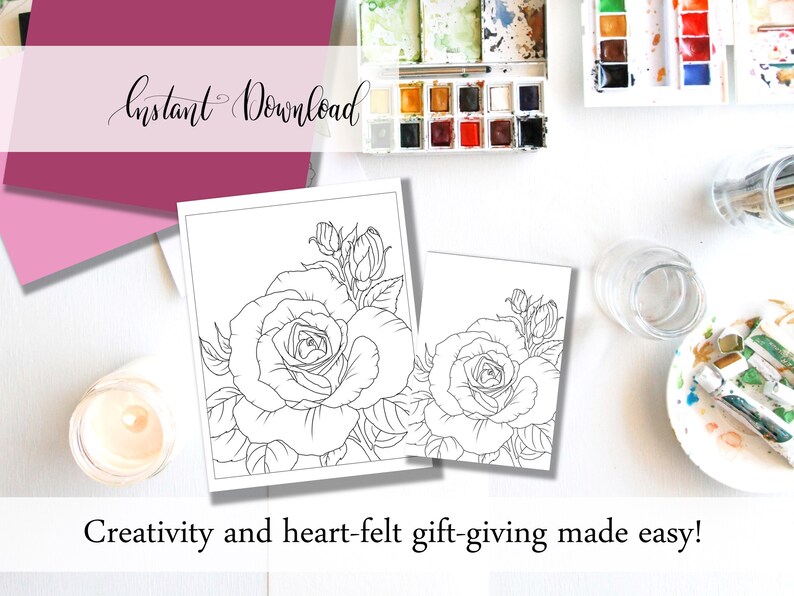 Realistic Rose Coloring Page Printable Rose Outline to Paint DIY ...