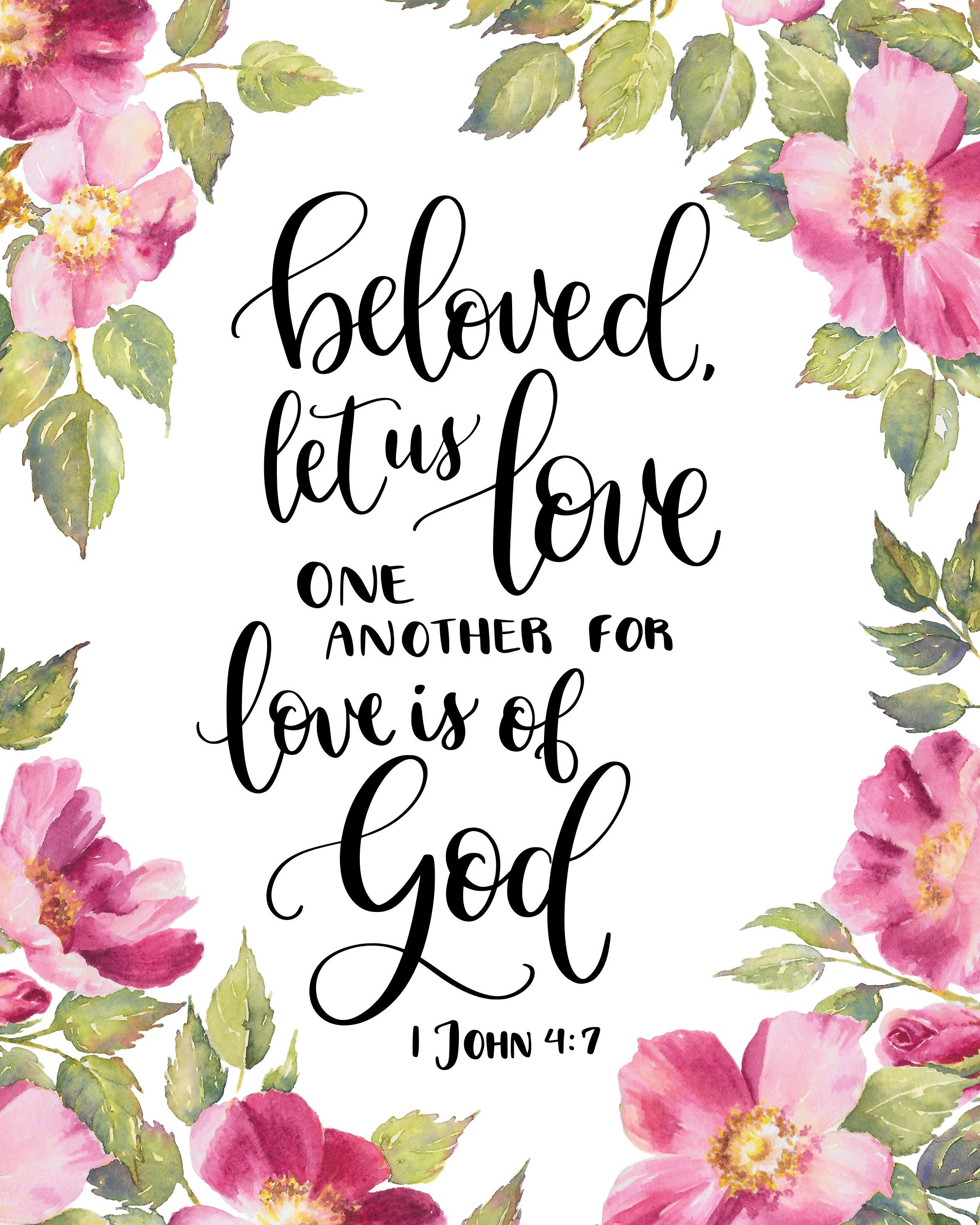 Christian Valentine's Day Printable 1 John 4:7 Beloved Let Us Love One ...