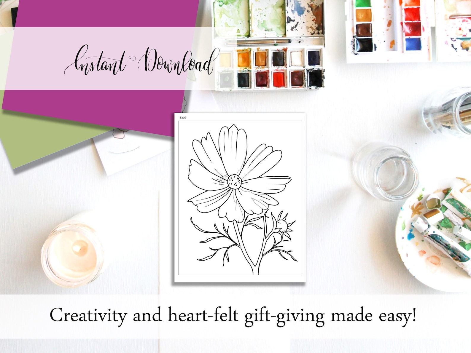 Flower Painting Outline to Trace, Cosmos Floral Coloring Page Printable ...