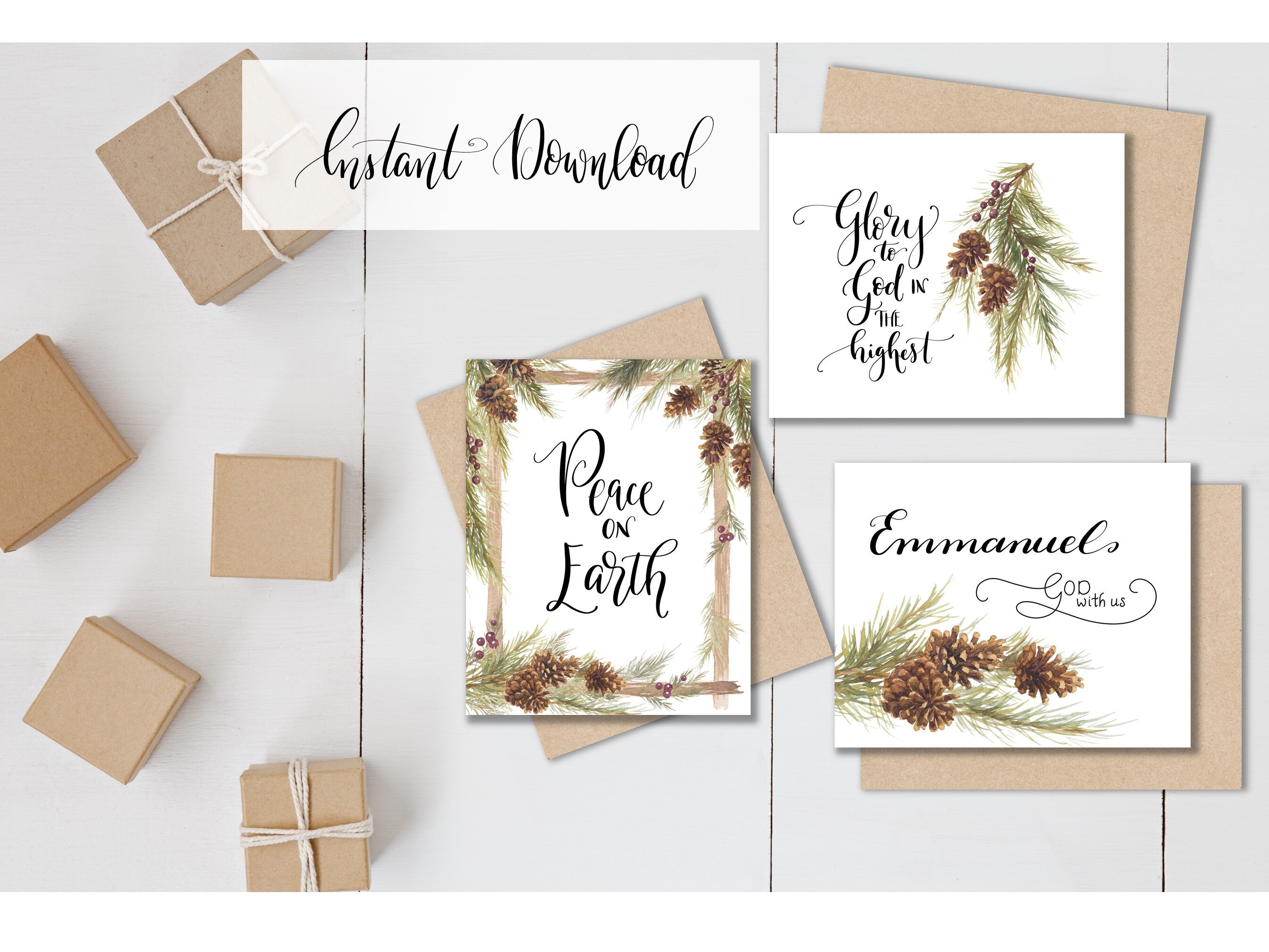 Printable Christian Christmas Card Set of 6, Digital Scripture Greeting ...