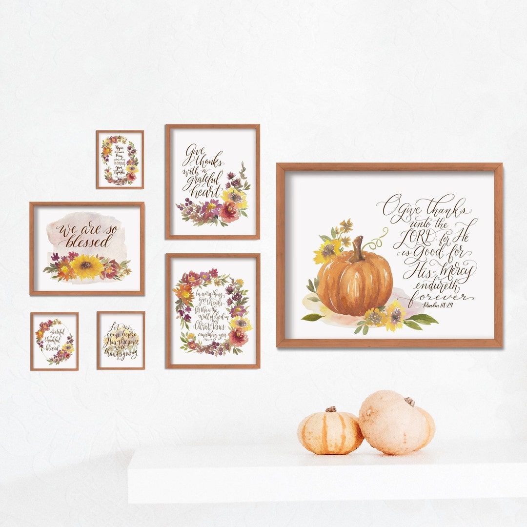Christian Fall Print Set Give Thanks to the Lord Printable Decor Autumn ...