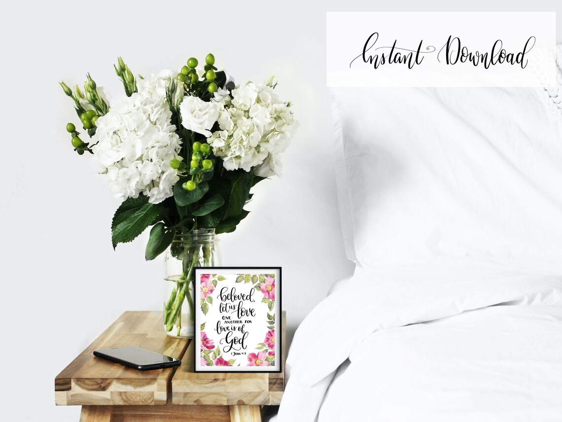 Christian Valentine's Day Printable 1 John 4:7 Beloved Let Us Love One ...