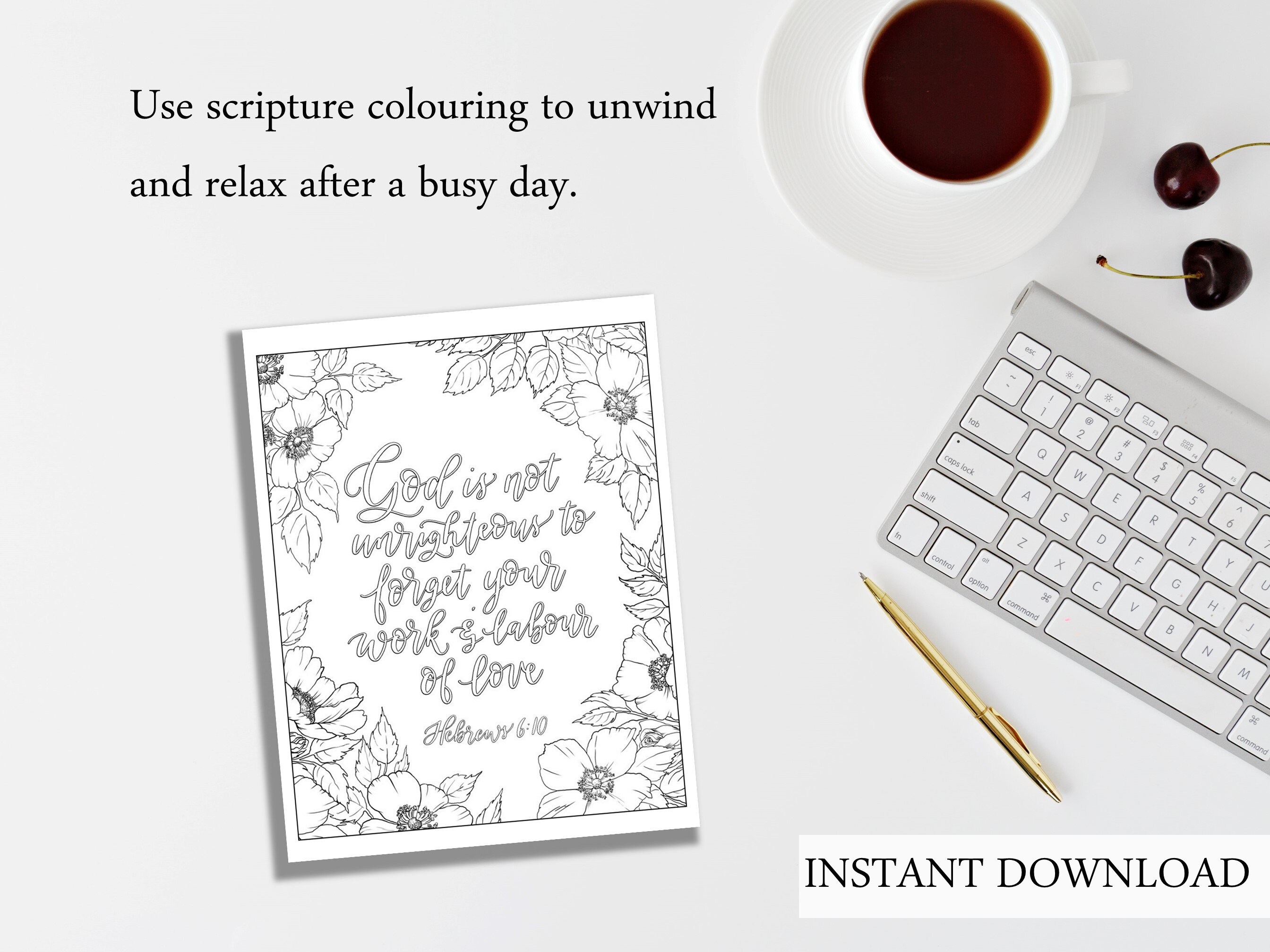 Christian Coloring Card Printable Set With Floral Thank You Designs and ...