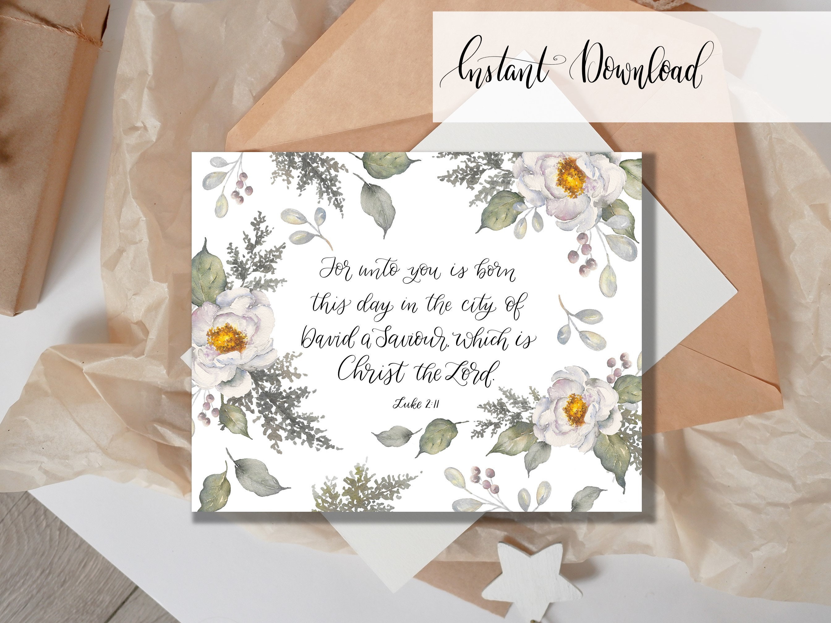 Christian Christmas Card Printable Set, Emmanuel God With Us Holiday ...