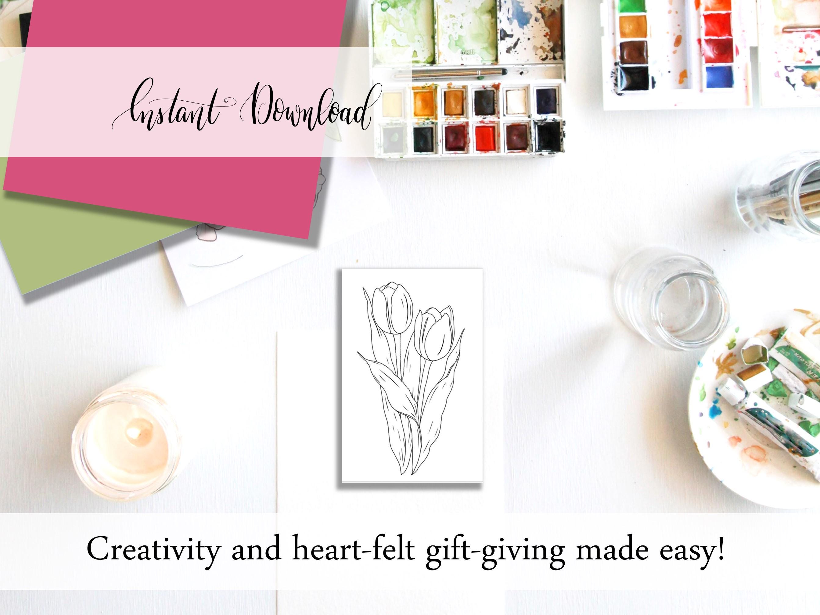 Flower Painting Outline to Trace, Spring Floral Coloring Page Tulip ...