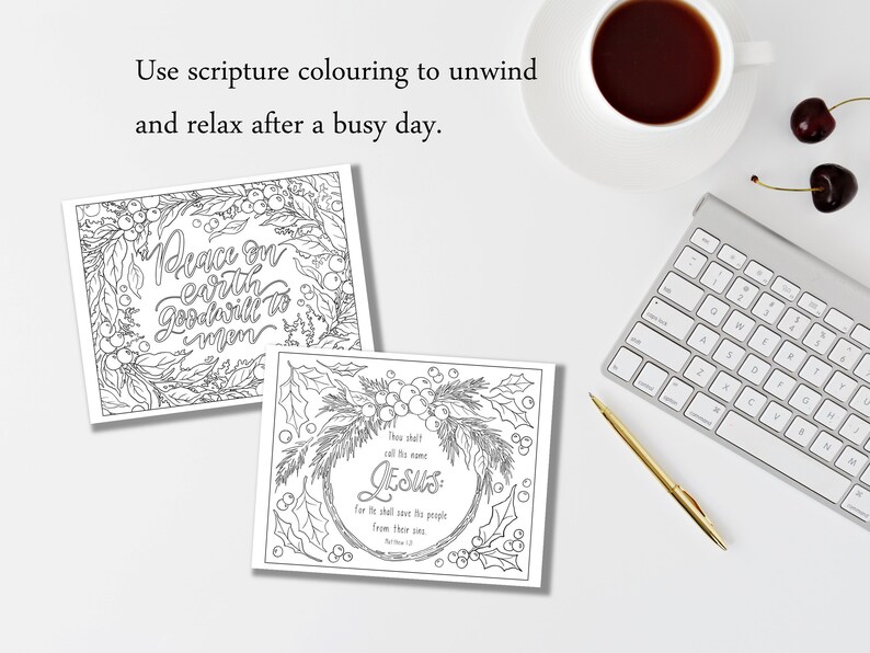 Christian Coloring Pages for Christmas, Holiday Adult Coloring Sheets ...