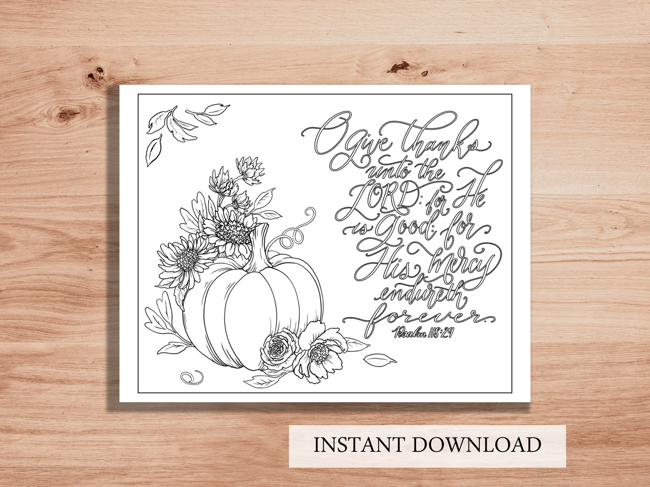 Give Thanks Coloring Page, Autumn Coloring Sheet Christian Adult ...