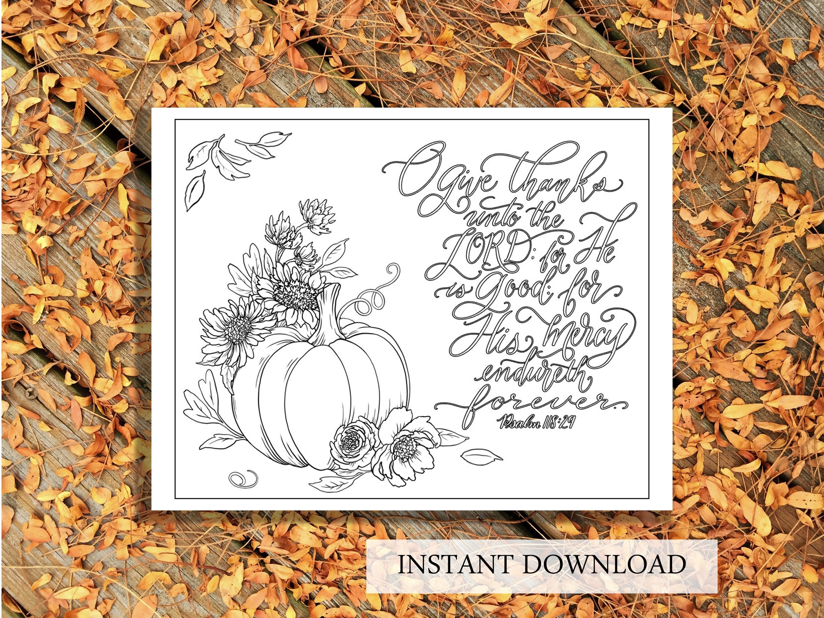 Give Thanks Coloring Page, Autumn Coloring Sheet Christian Adult ...