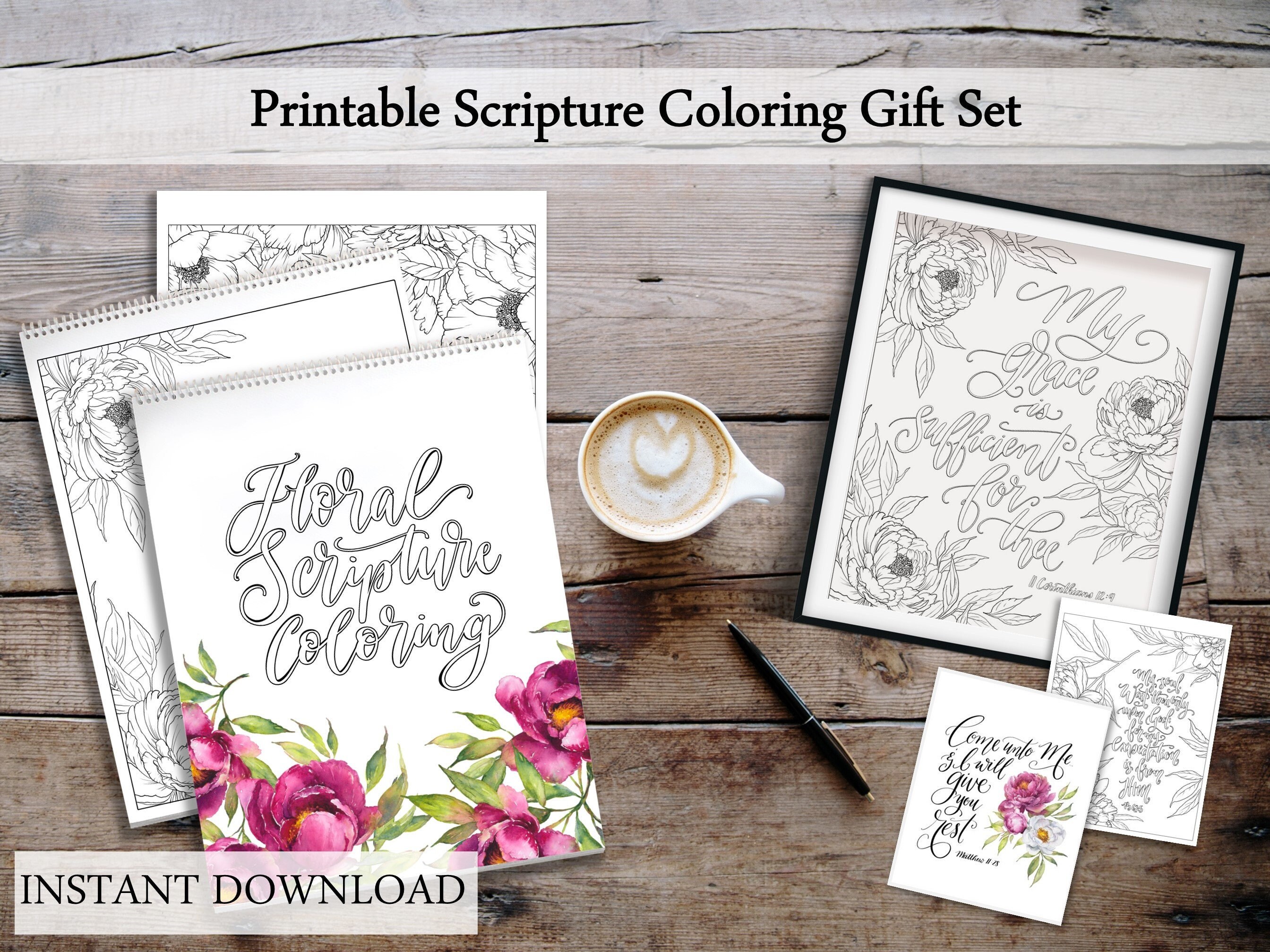 Floral Scripture Adult Coloring Page Bundle Bible Verse - Etsy