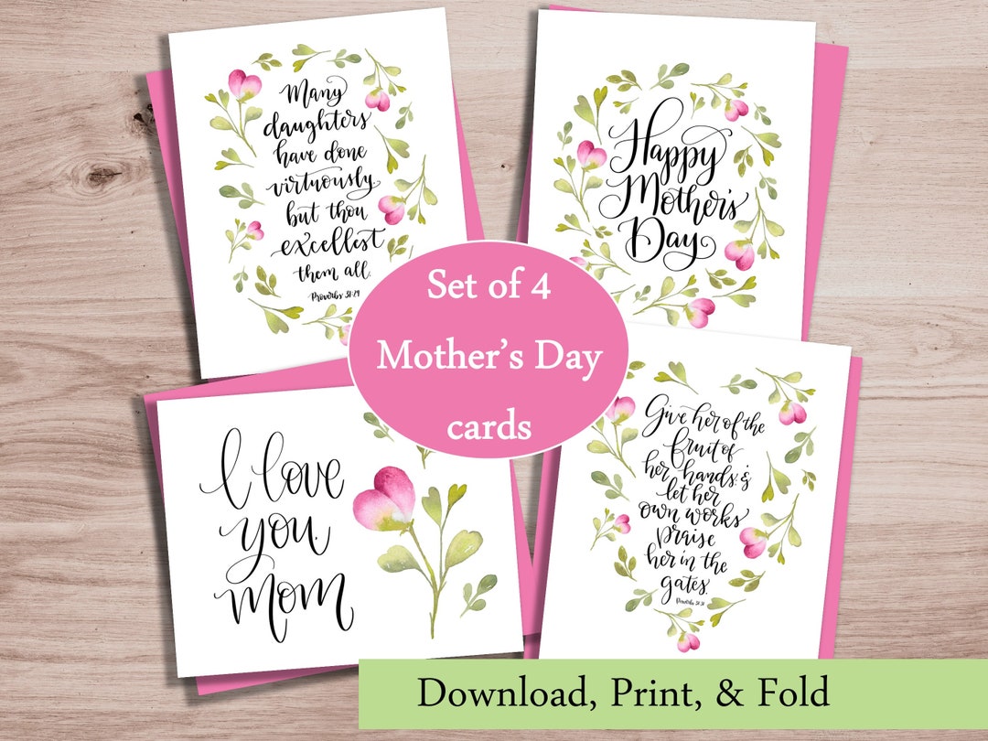 Happy Mother's Day Printable Card Bundle With Bible Verses Christian ...