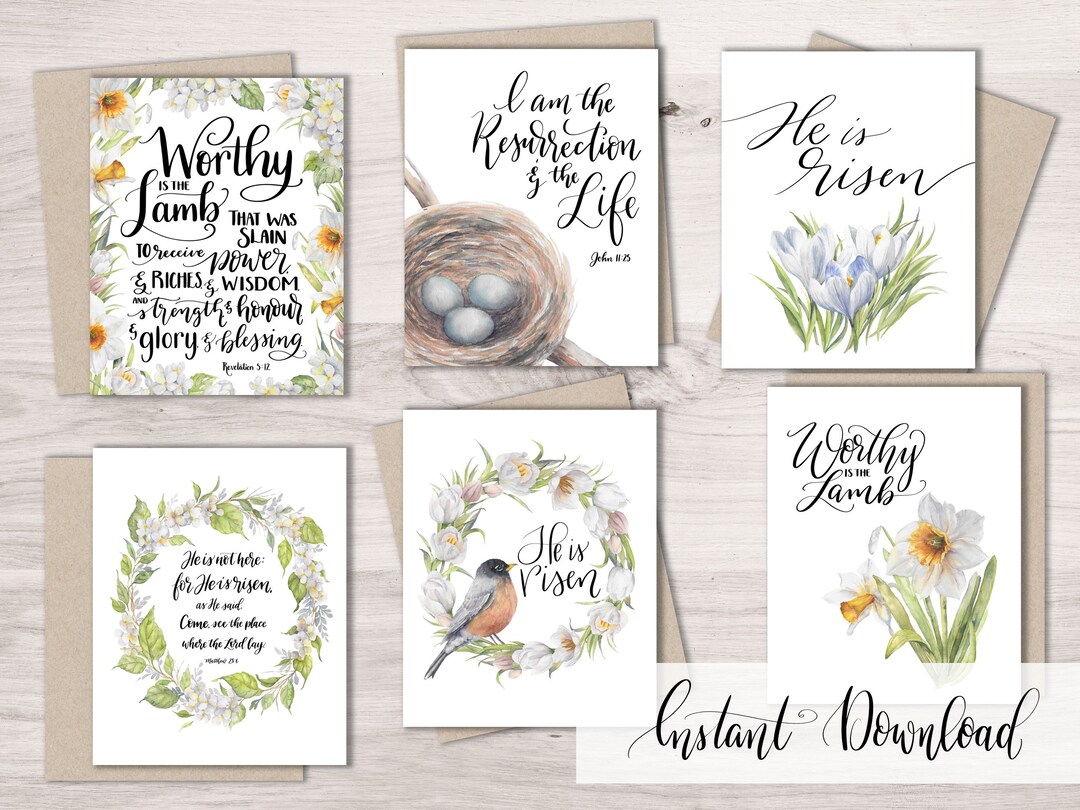 Christian Easter Card Printable Set, Easter Greeting Card Bundle With ...