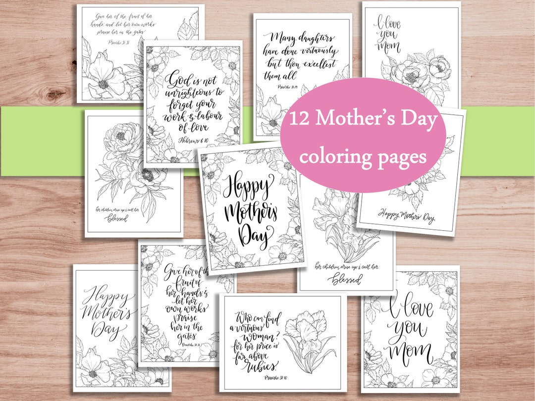 Christian Mother's Day Coloring Page Set Floral Mothers Day Coloring ...