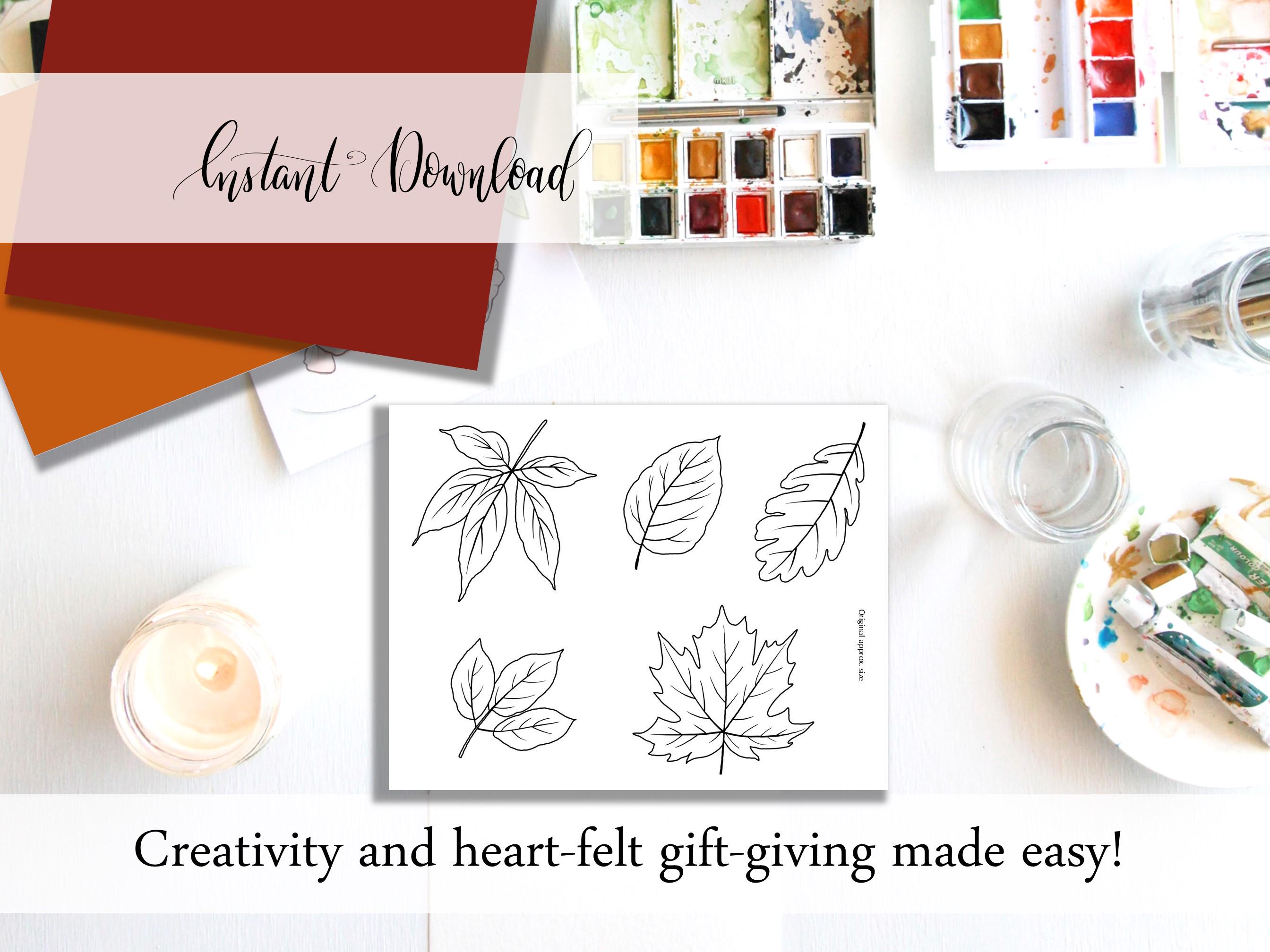 Autumn Leaf Painting Outline to Trace, Fall Leaves Printable Coloring ...