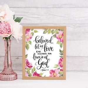 Christian Valentine's Day Printable 1 John 4:7 Beloved Let Us Love One ...