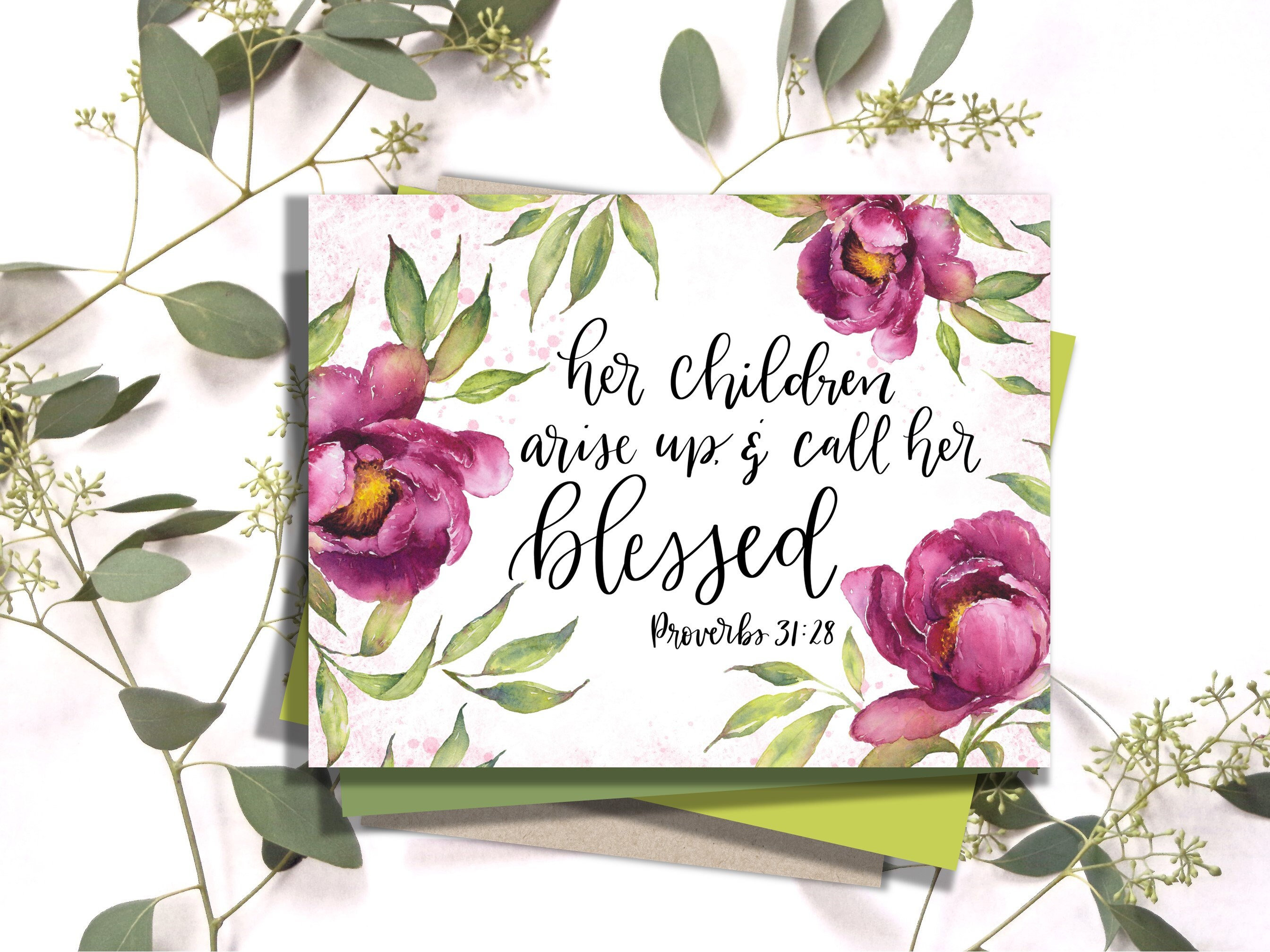 Mother's Day Card With Bible Verse Her Children Arise up and Call Her Blessed Scripture Card for ...