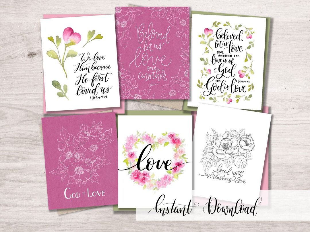 Christian Valentine's Day Card Set With Bible Verses Bundle of 6 ...