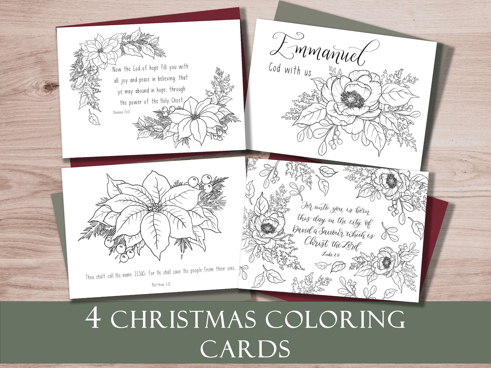 Christian Adult Coloring Christmas Card, Scripture Coloring Christmas ...