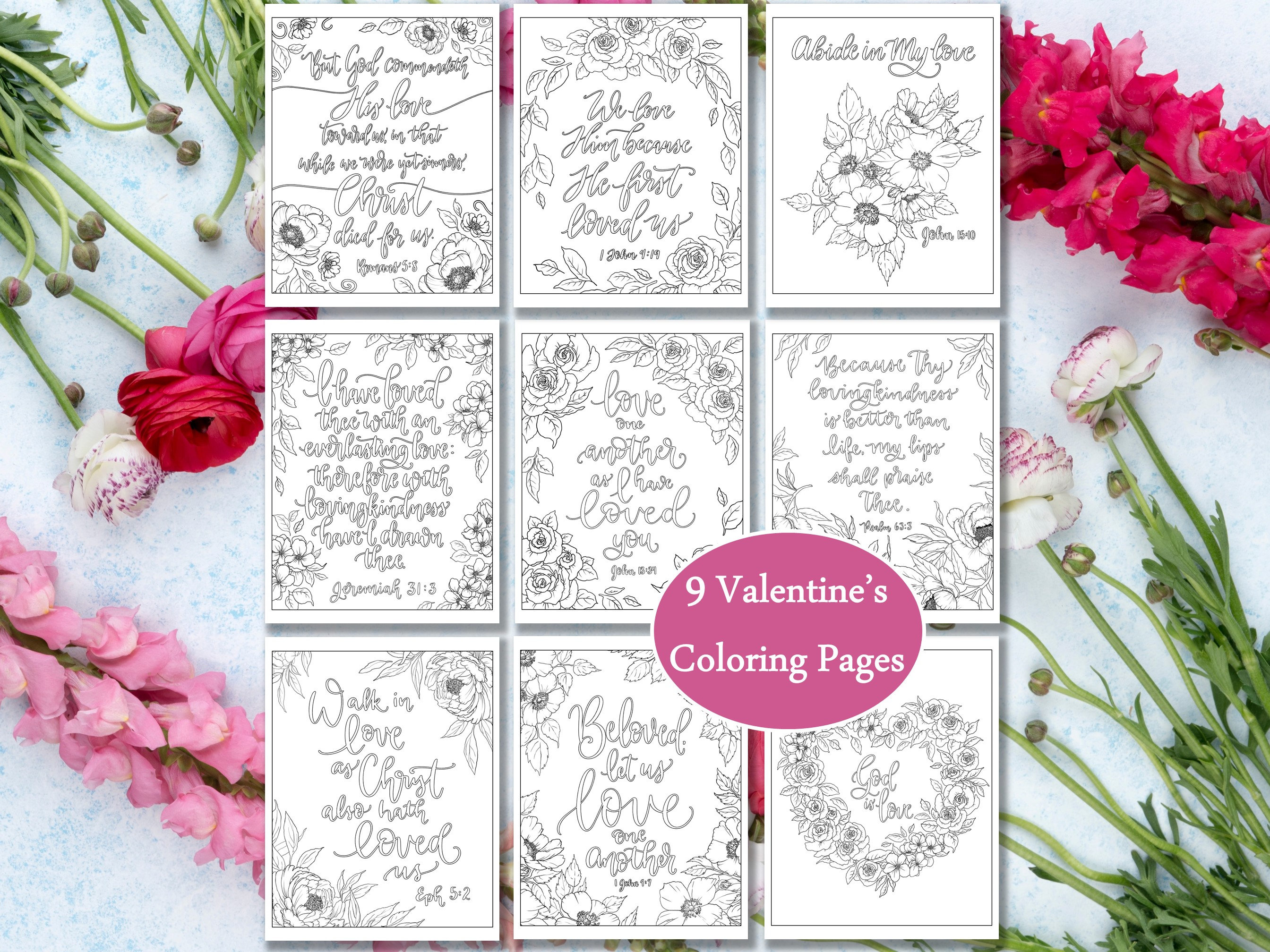 Valentine’s Day Bible Verse Coloring Pages for Christian Adult Coloring ...
