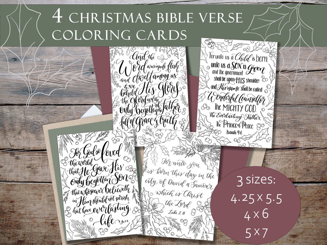 Christmas Bible Verse Coloring Card Scripture Cards to Color Adult ...