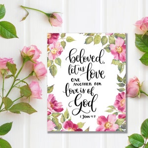 Christian Valentine's Day Printable 1 John 4:7 Beloved Let Us Love One ...