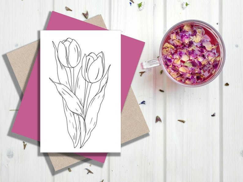 Flower Painting Outline to Trace, Spring Floral Coloring Page Tulip ...