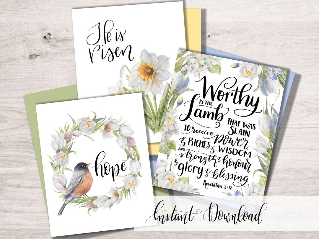 Christian Easter Card With Scripture, Easter Greeting Card Set ...