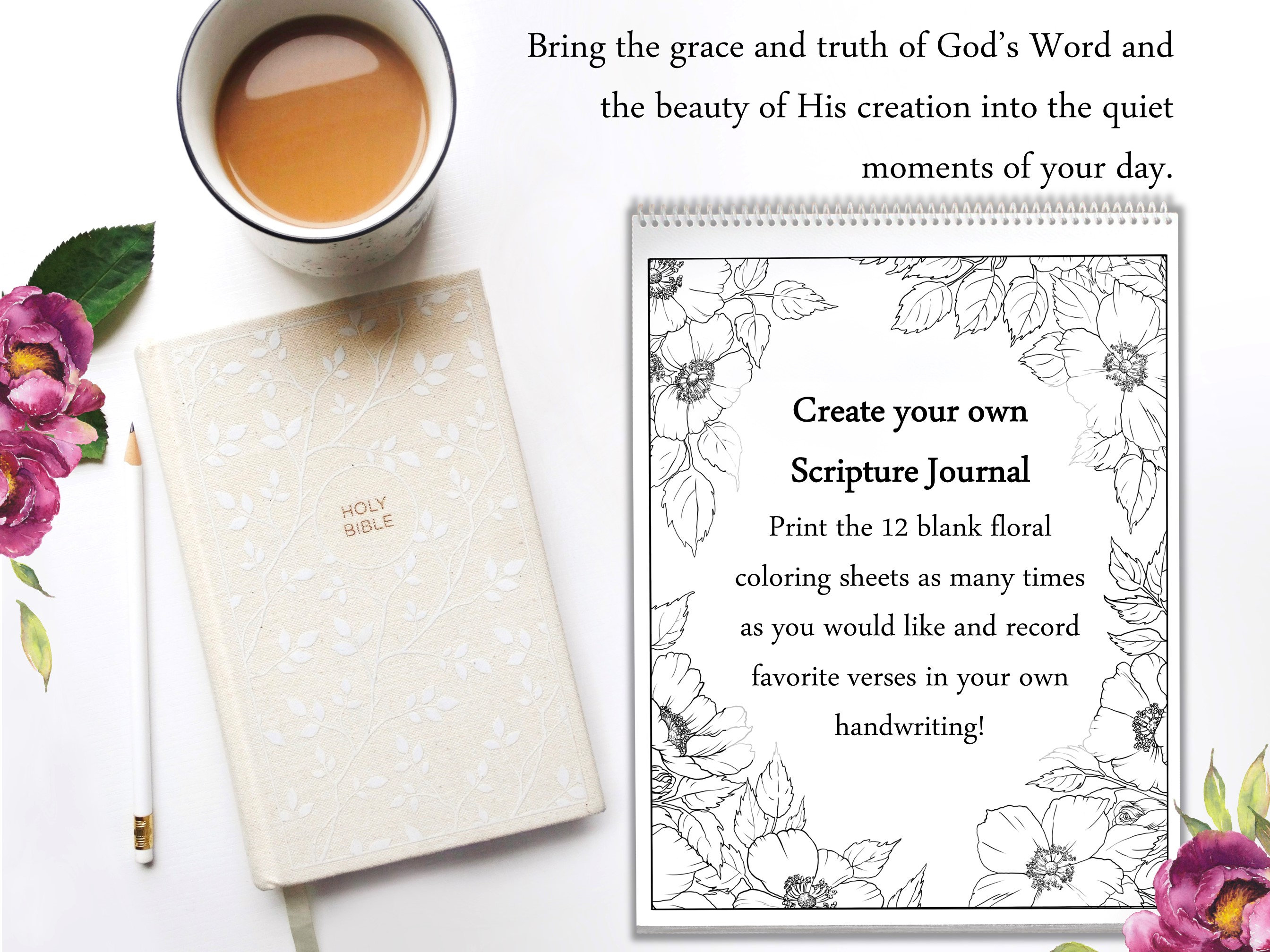 Floral Bible Verse Coloring Pages: Christian Scripture Cards (digital ...