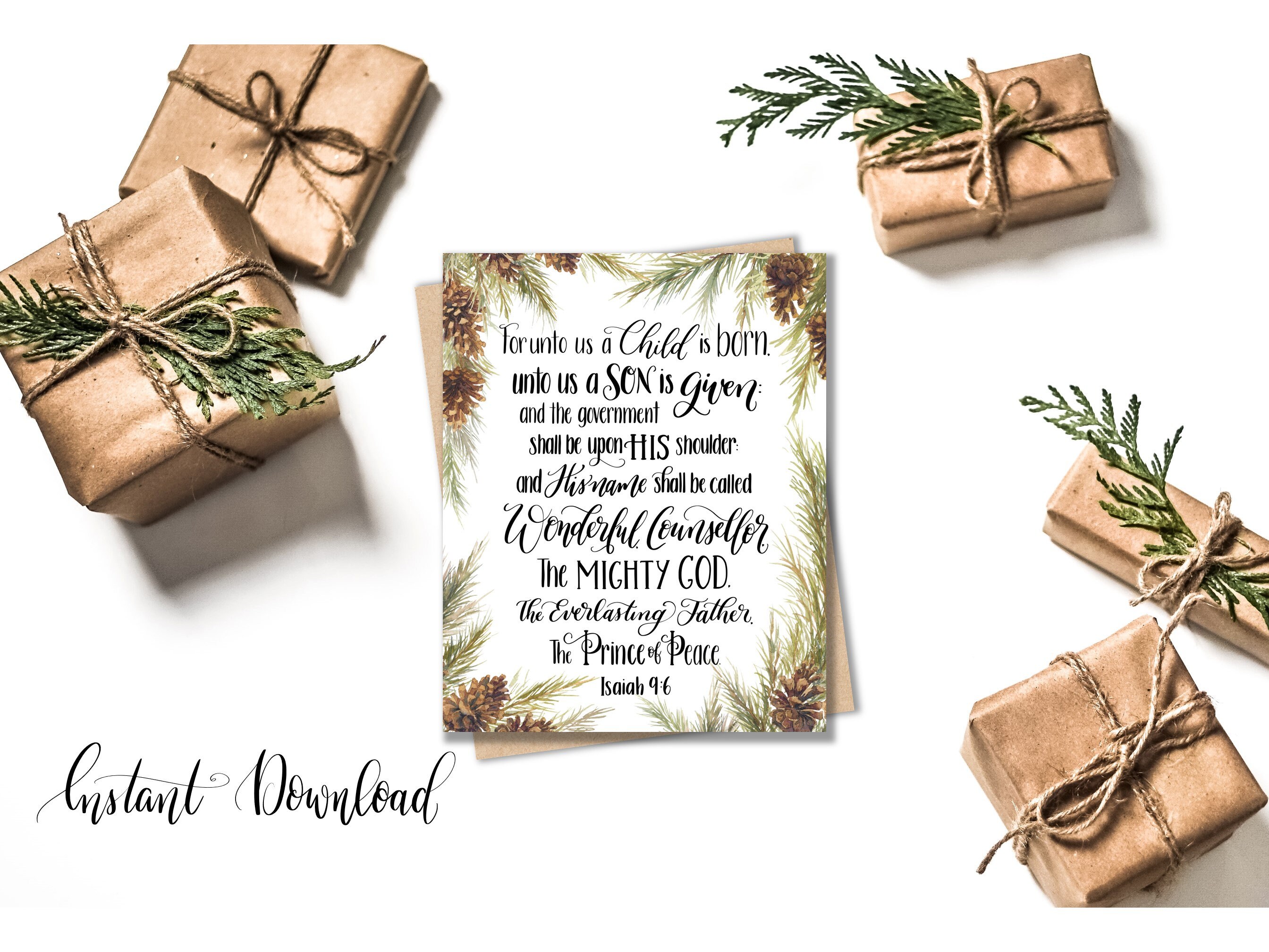 Printable Christian Christmas Card Set of 6, Digital Scripture Greeting ...