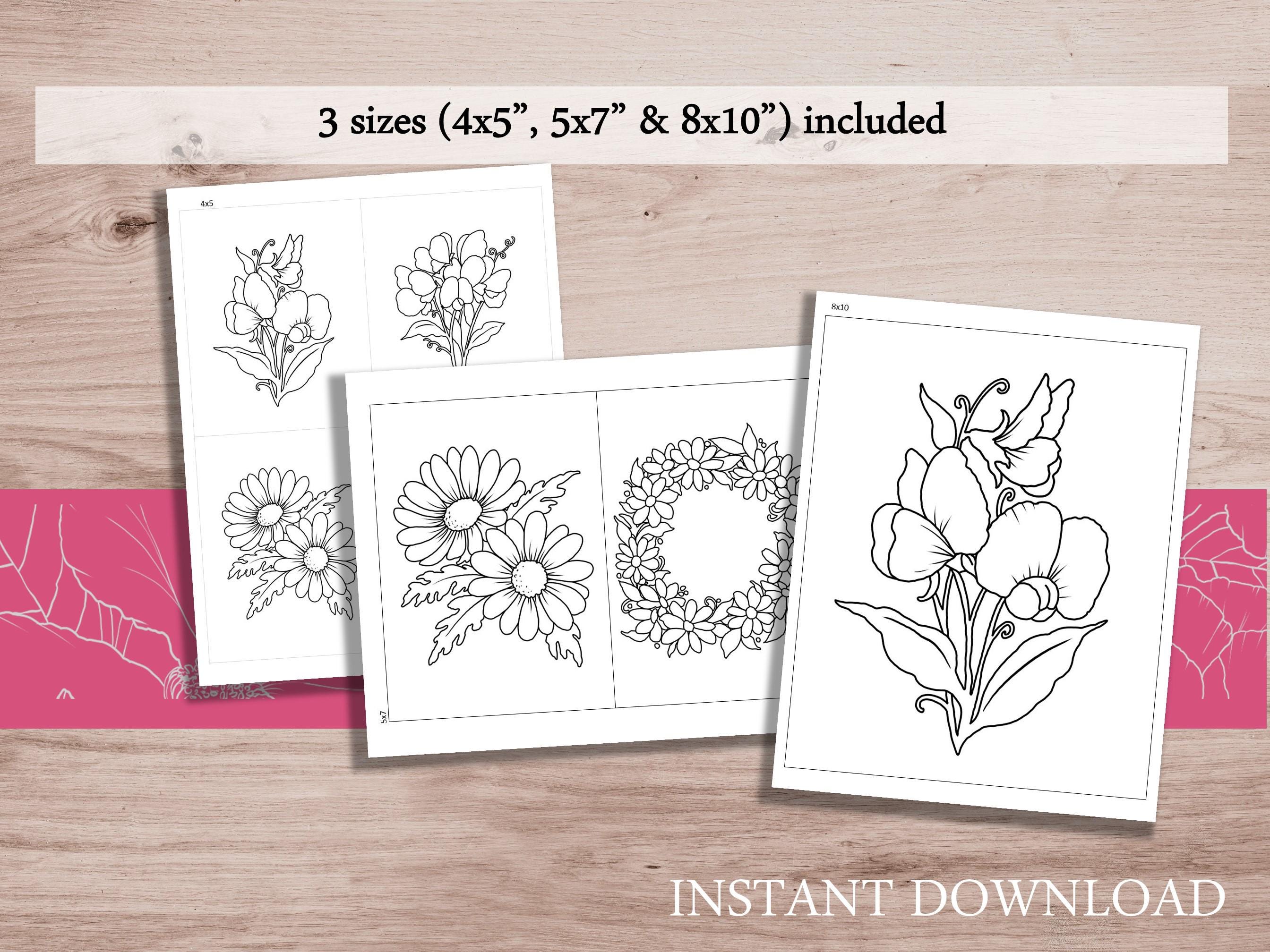 Flower Painting Outline to Trace, Daisy & Sweet Pea Printable Download ...
