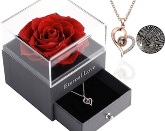 Preserved Rose With Necklace Heart I Love You, Valentine Gift for Her ...