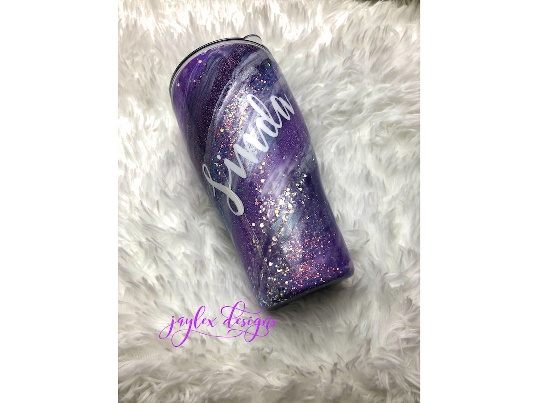 Purple Glitter Tumbler: Personalized Stainless Steel Cup With Straw - Etsy