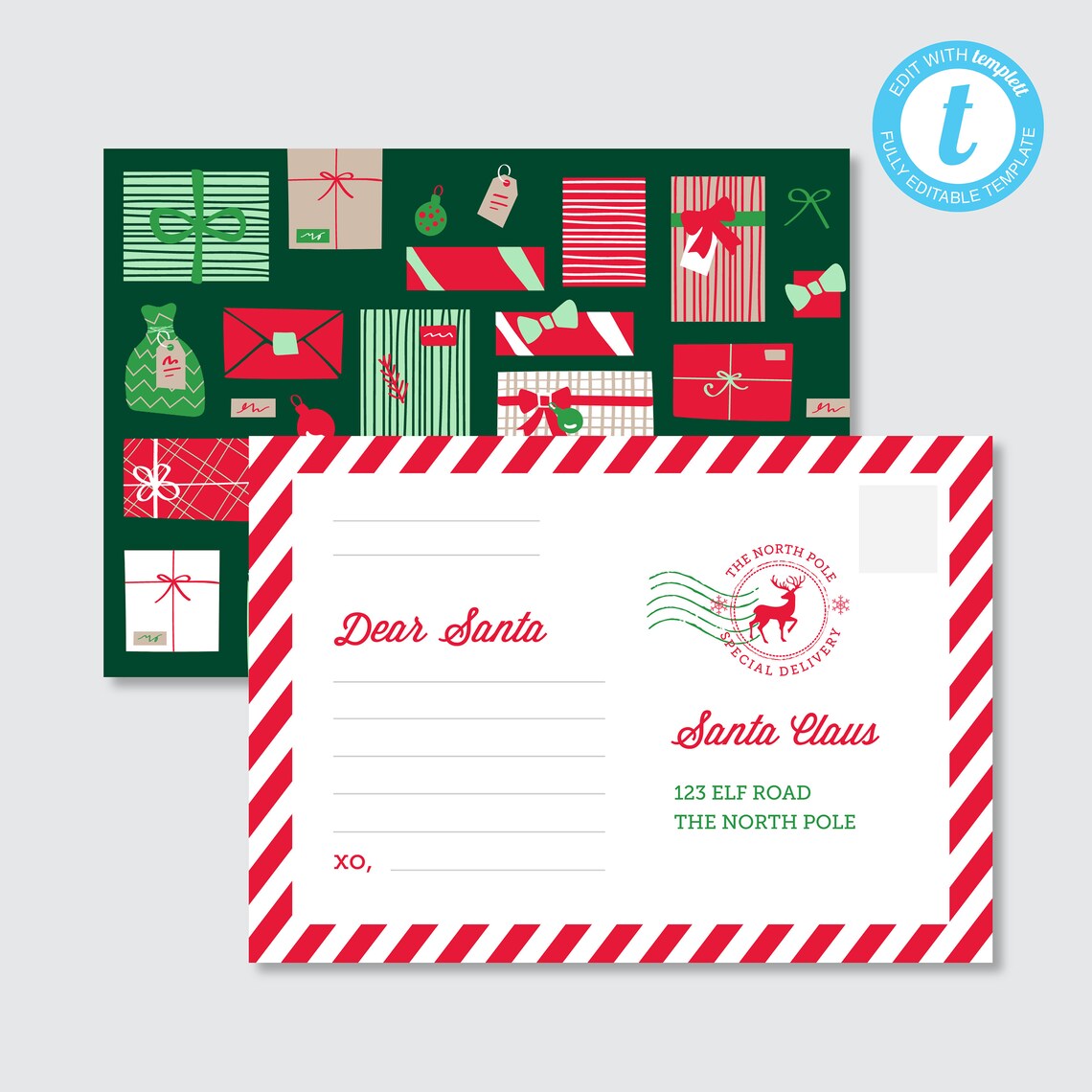 Editable Letter to Santa Postcard Template Templett INSTANT Download ...
