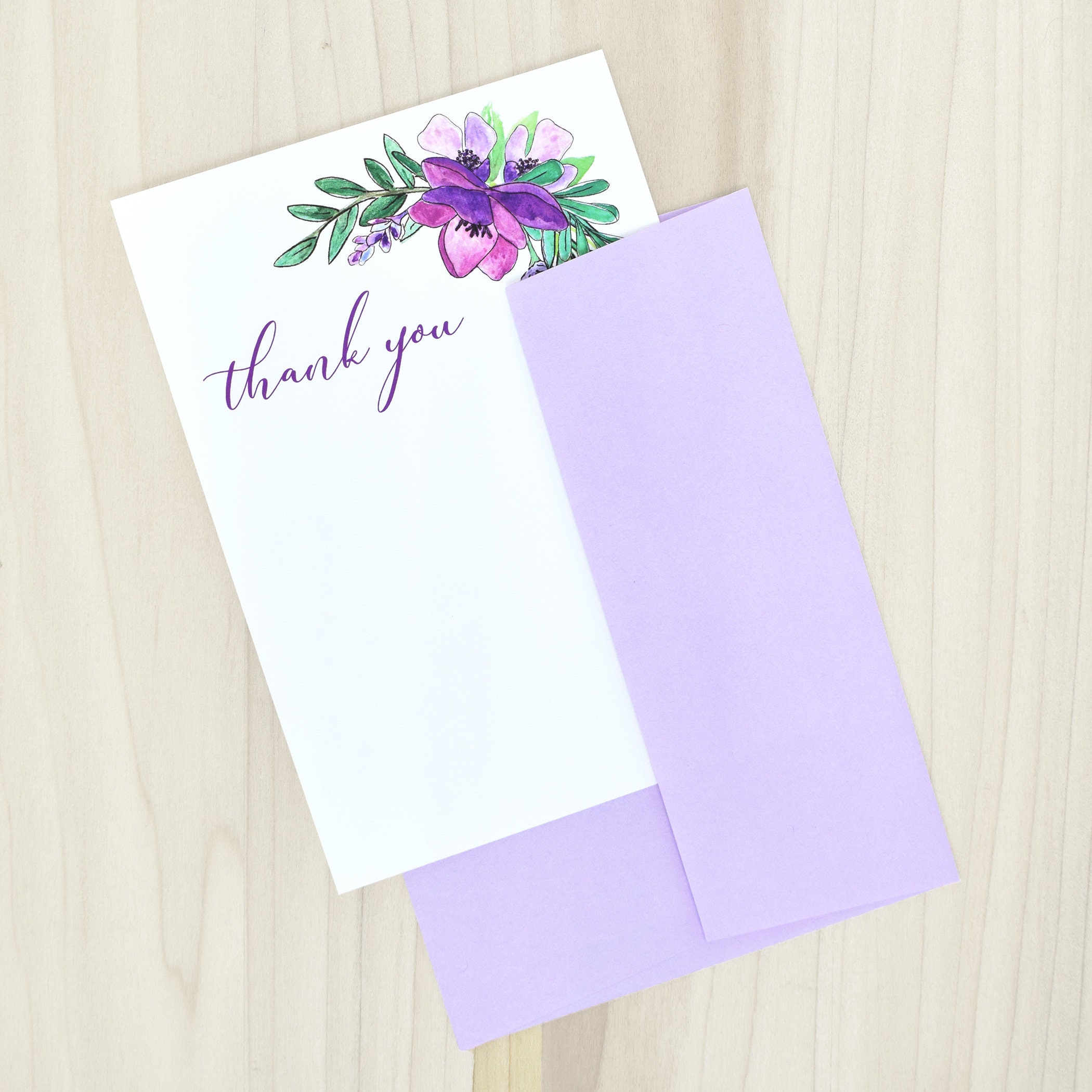 10 Pk | Thank You Notes | Purple Floral | Single-sided - Etsy