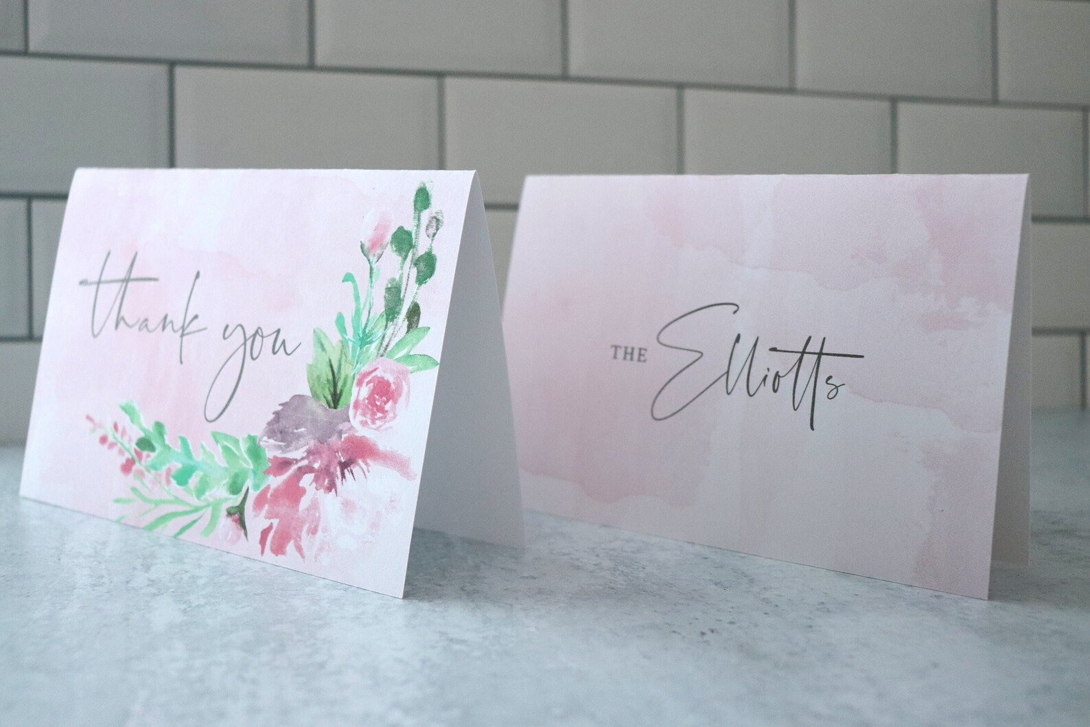 Editable Folding Thank You Card Template 4x6 Watercolor Florals Blush ...