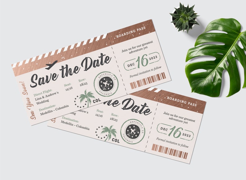 Printable Save the Date Boarding Pass Template | Destination Wedding ...
