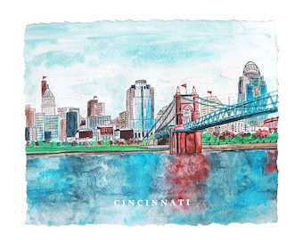 Cincinnati Watercolor Skyline - Etsy