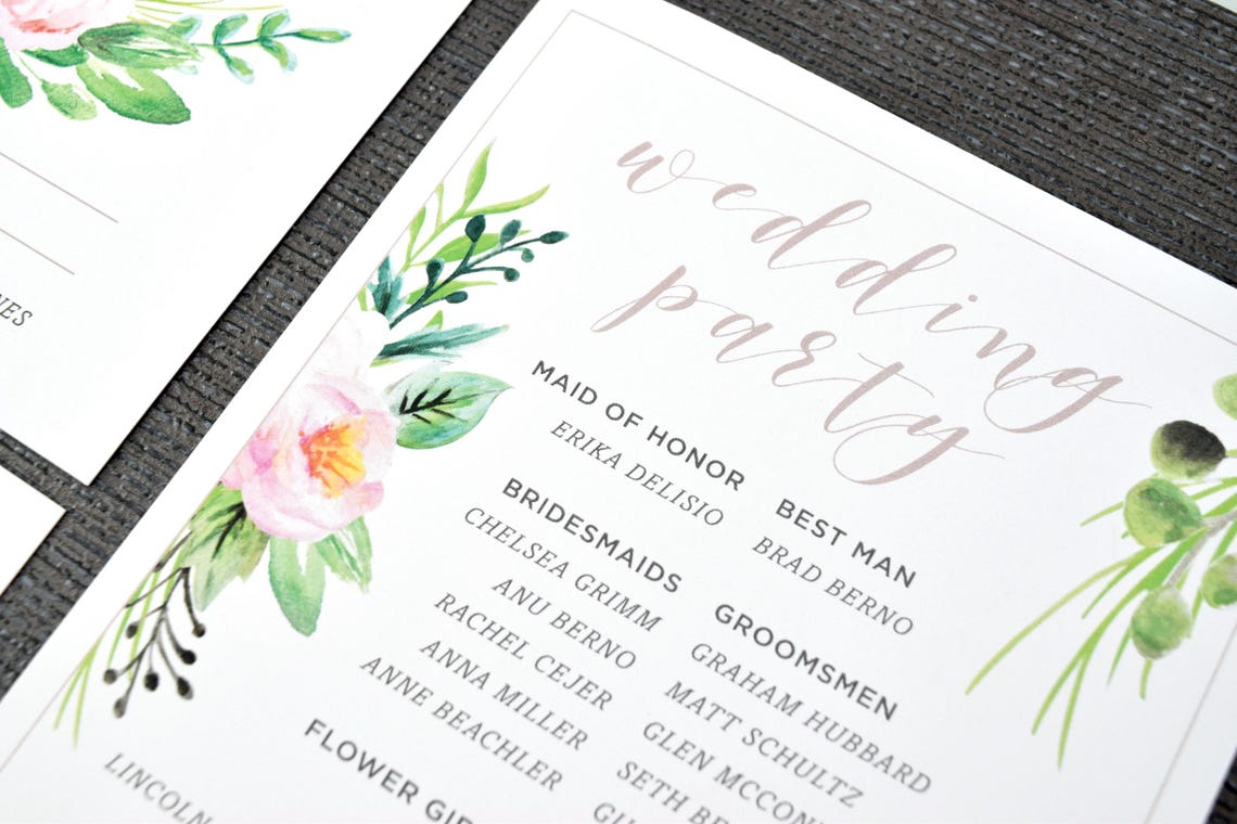Editable Wedding Program Template | Pink, Blush Watercolor Florals ...