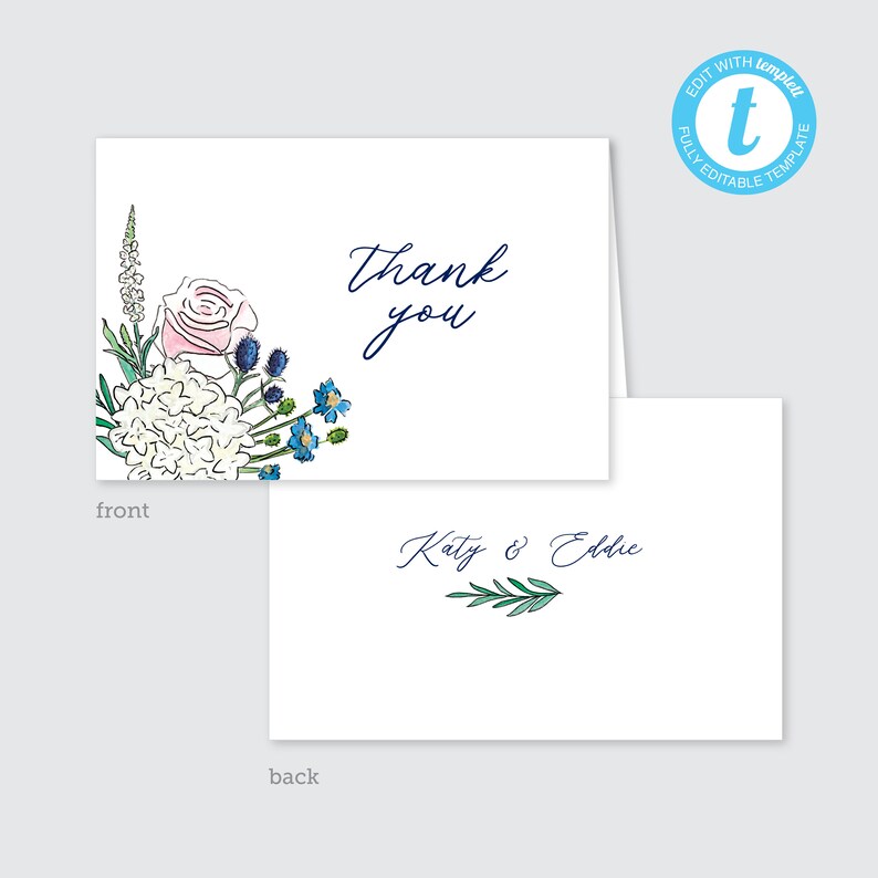 Editable Folding Thank You Card Template | 4x6 Watercolor Wildflowers ...