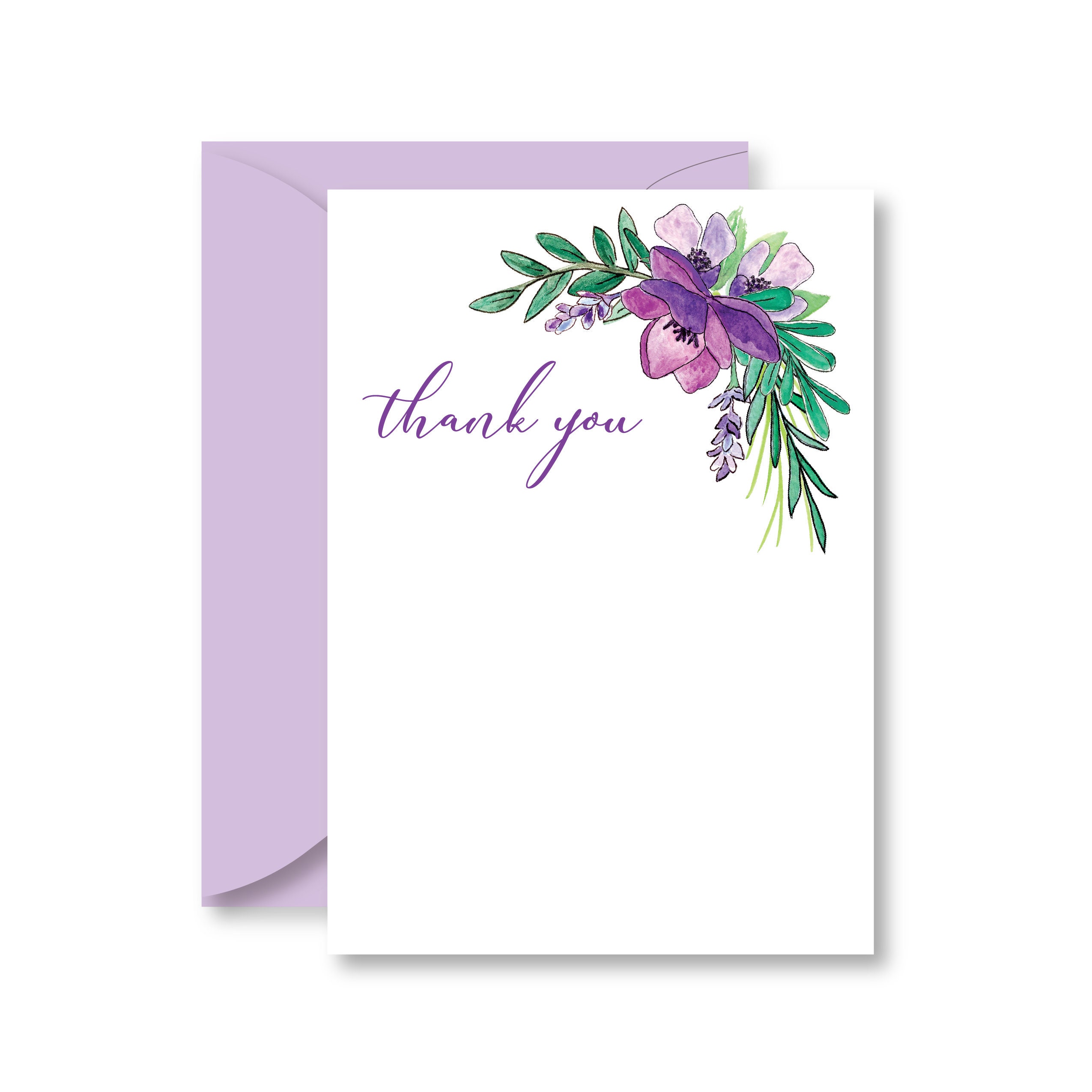 10 Pk | Thank You Notes | Purple Floral | Single-sided - Etsy