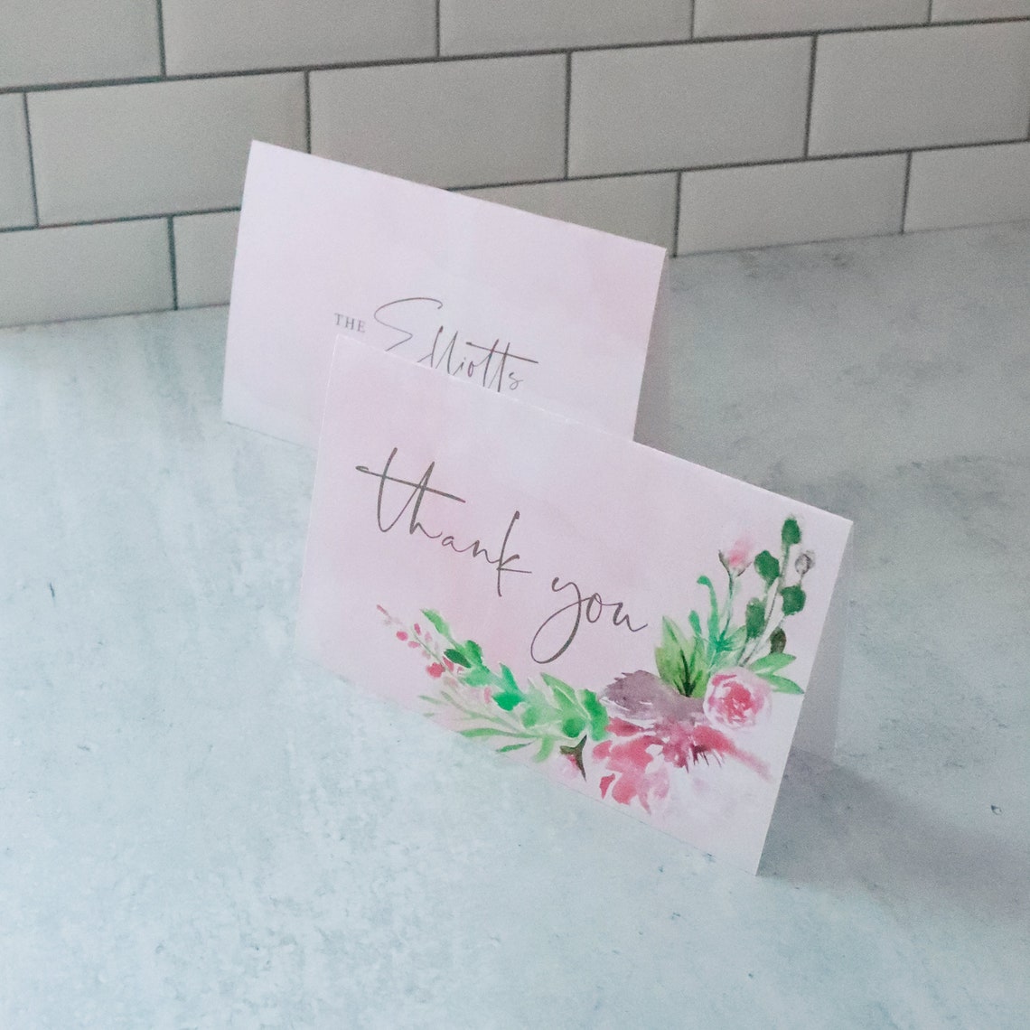 Editable Folding Thank You Card Template 4x6 Watercolor Florals Blush ...