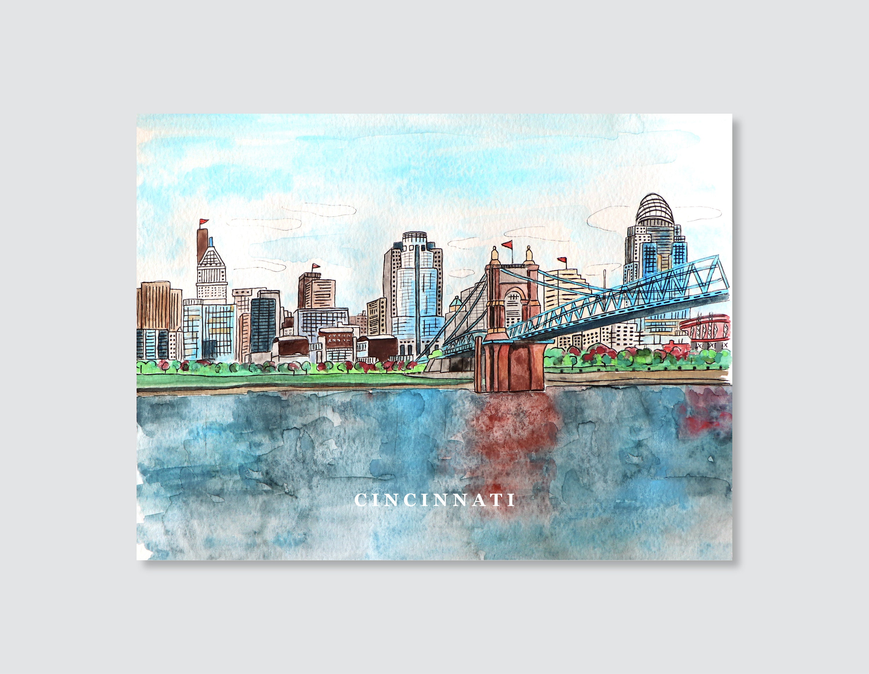 Cincinnati Skyline | Cincinnati, Ohio | Watercolor | Digital Download ...