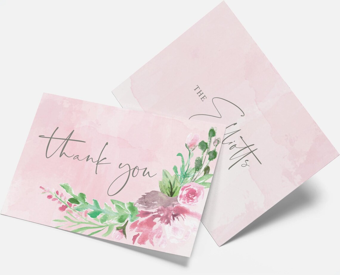 Editable Folding Thank You Card Template | 4x6 Watercolor Florals Blush ...