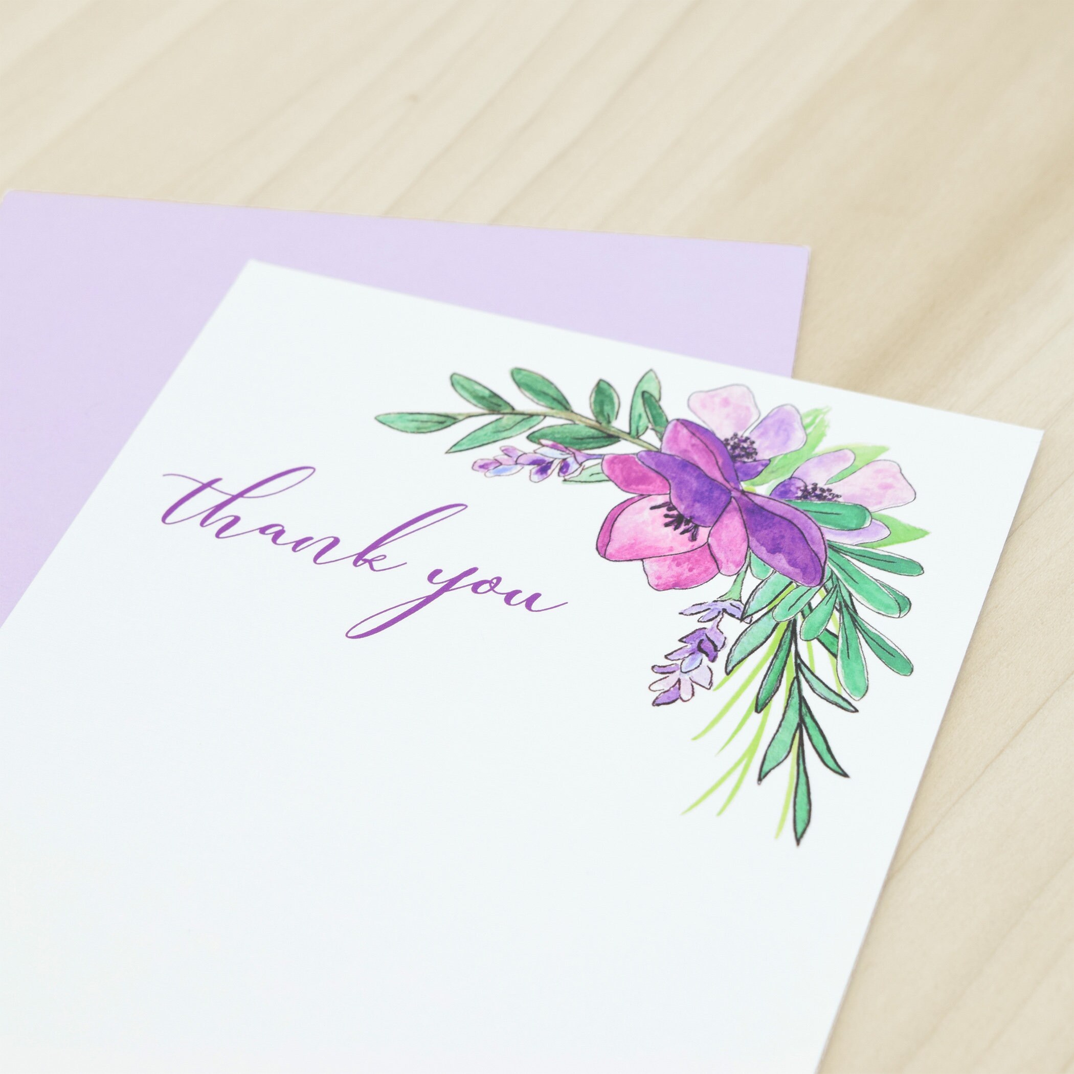 10 Pk | Thank You Notes | Purple Floral | Single-sided - Etsy
