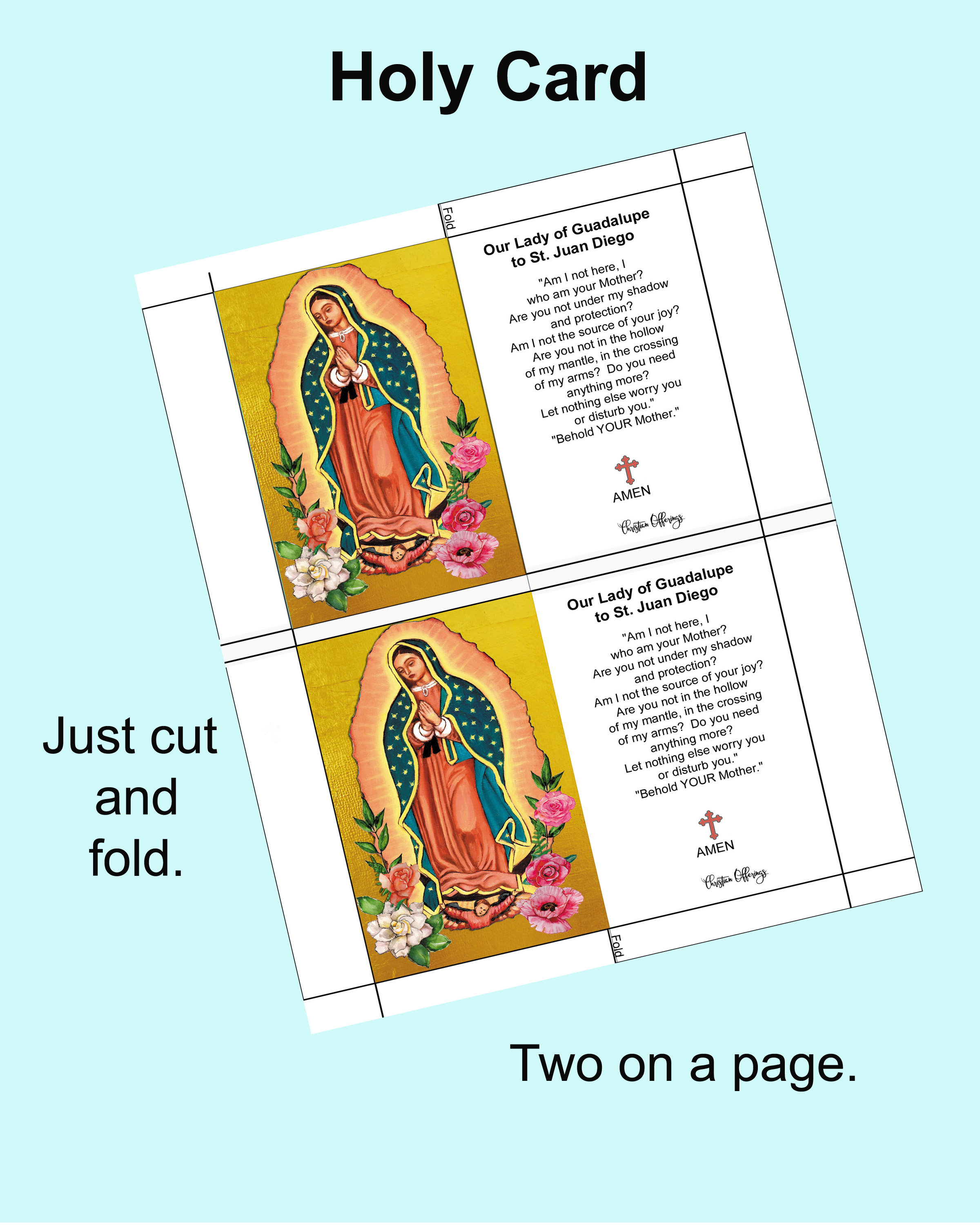 Printable Holy Card Our Lady of Guadalupe Digital Holy Card Instant ...